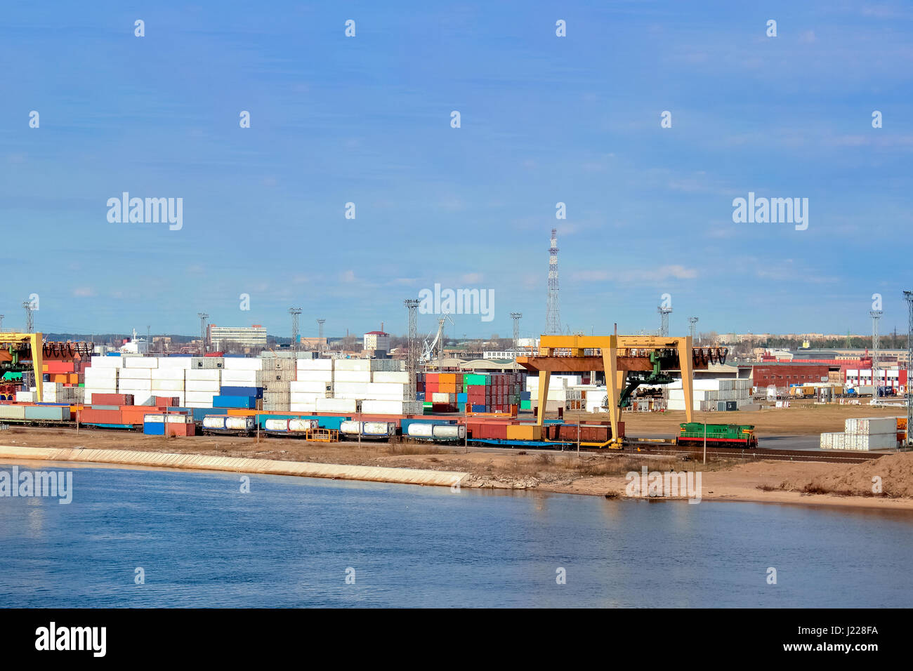 Baltic container terminal with port cranes. Riga cargo terminal Stock ...