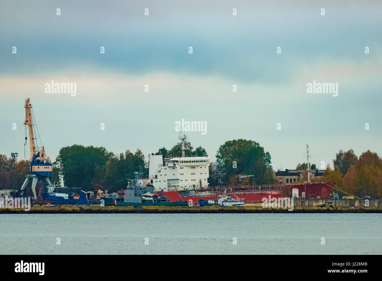 Cargo ship in the port of Riga, Europe Stock Photo - Alamy