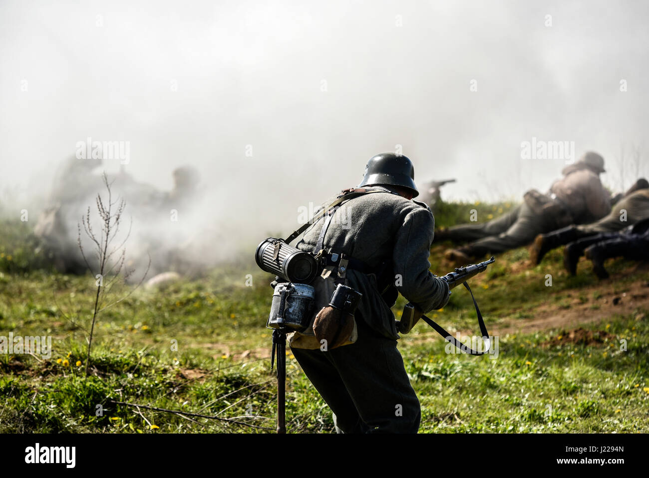 German soldiers. Historical reconstruction, soldiers fighting during ...