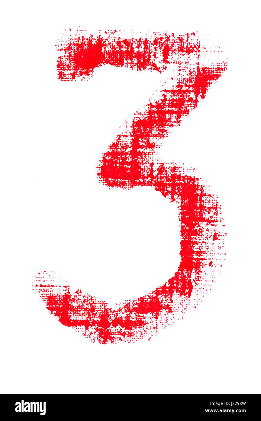 isolated uppercase number 3 made of red lipstick with fabric texture ...