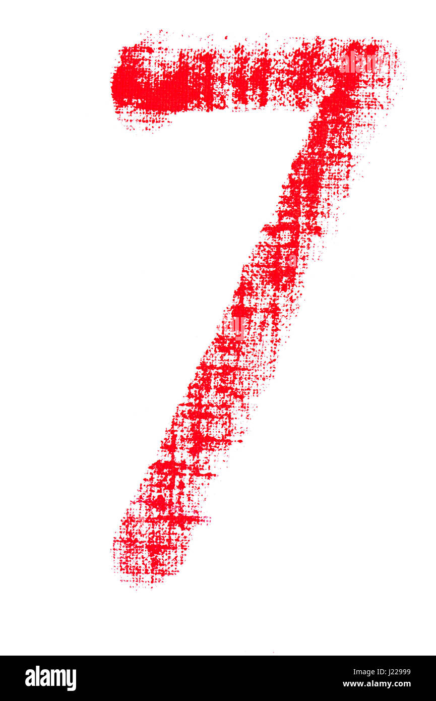 isolated uppercase number 7 made of red lipstick with fabric texture ...
