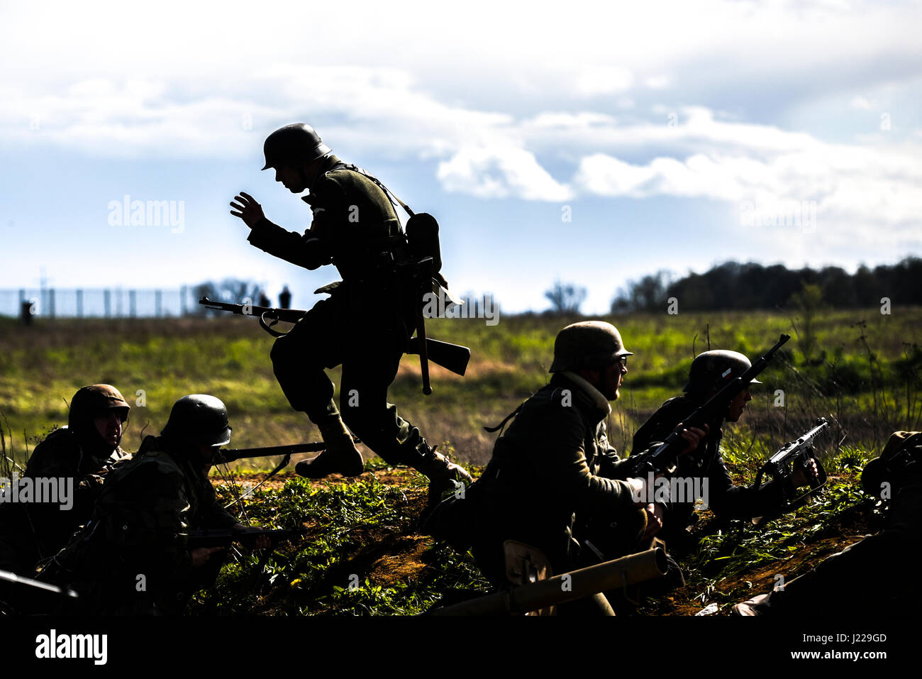 German soldiers. Historical reconstruction, soldiers fighting during ...