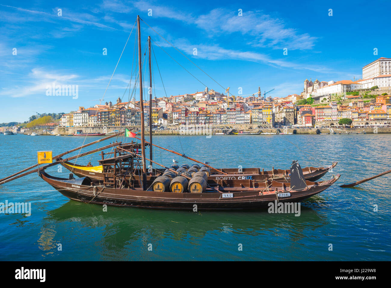Rabelo boat Porto, view in summer of a traditional rabelo boat moored ...