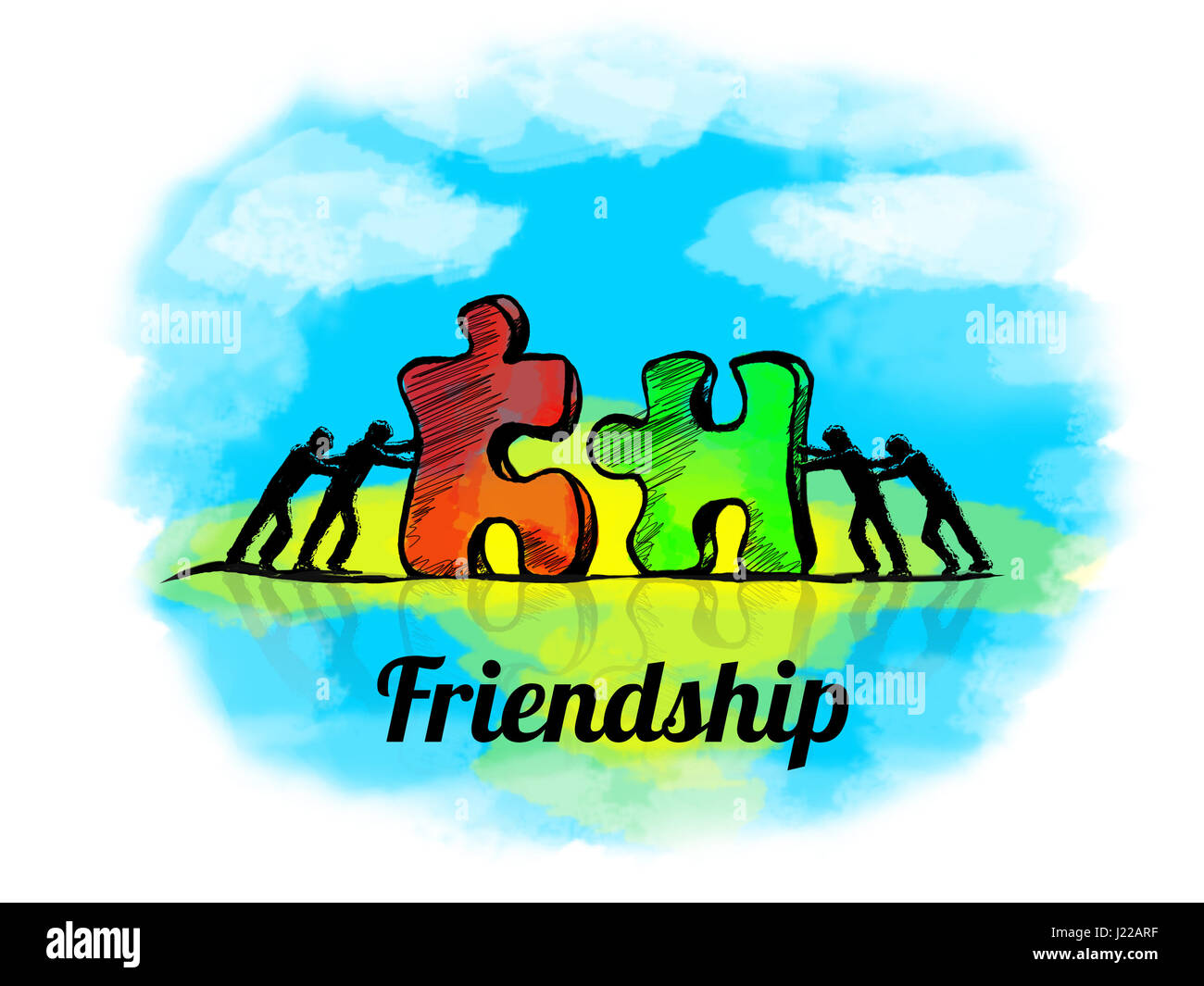 Illustration.Business concept of teamwork with jigsaw puzzle ...