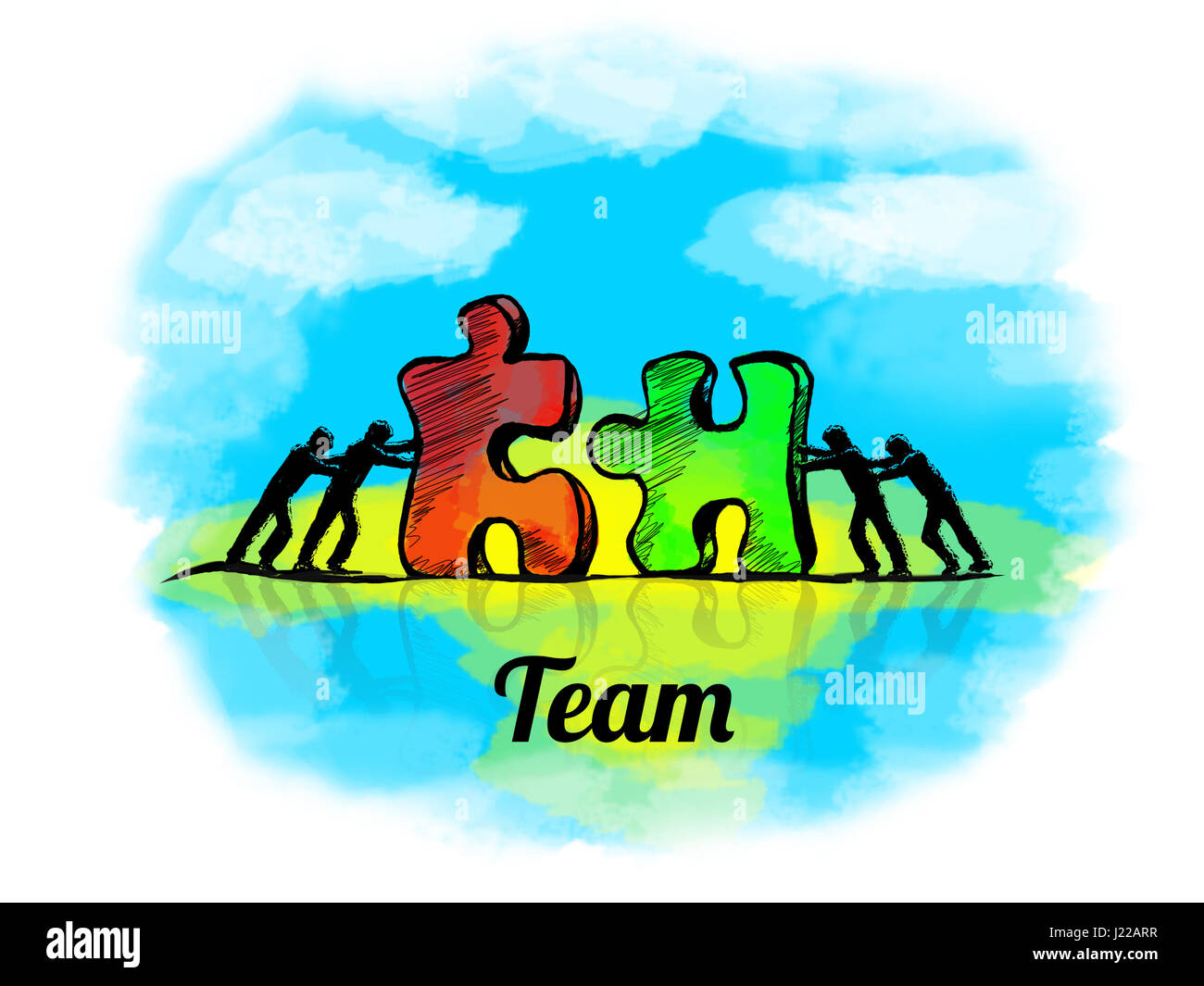 Illustration.Business concept of teamwork with jigsaw puzzle. Team ...
