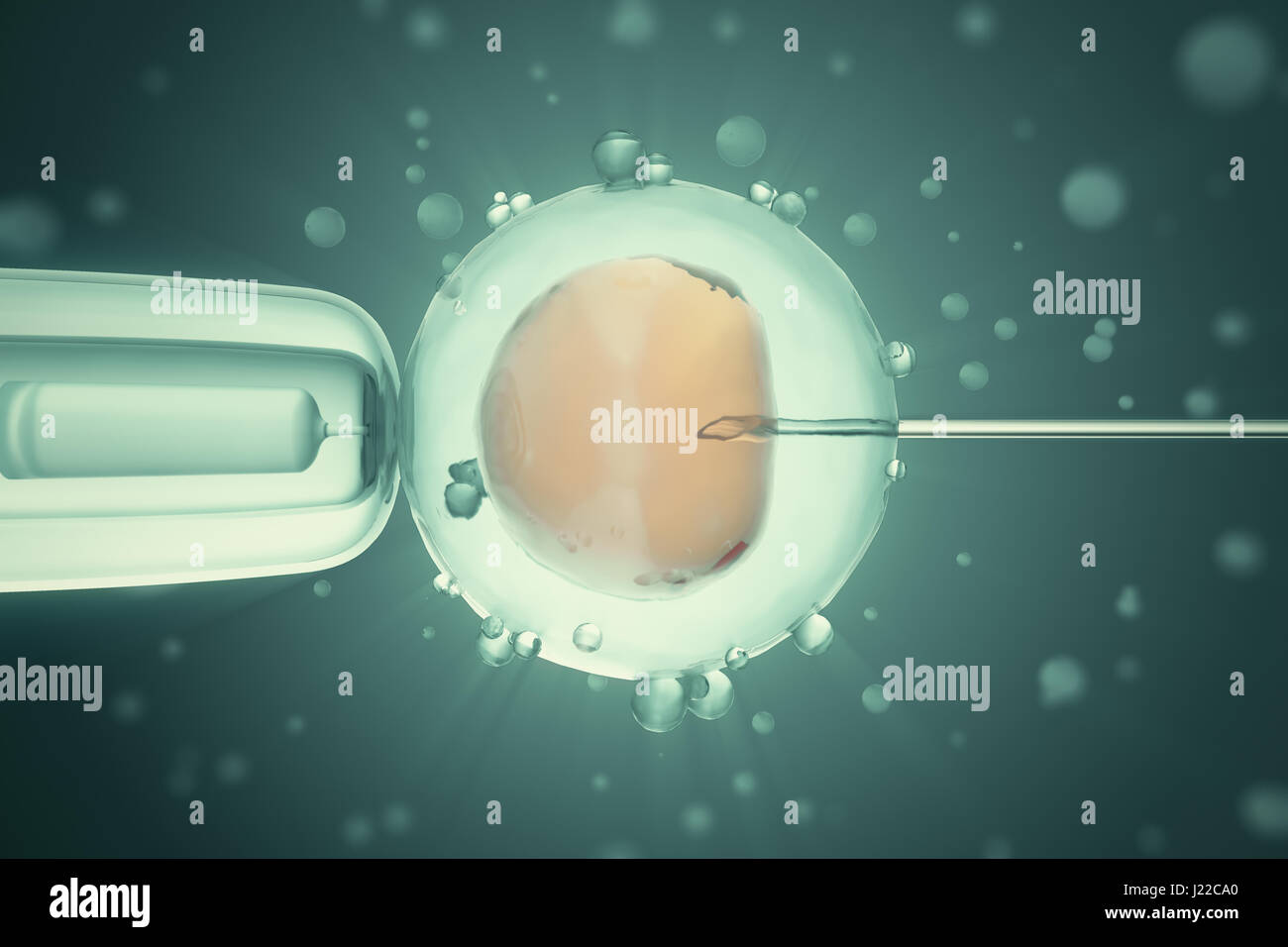 3d illustration Artificial insemination process. Glass needle ...