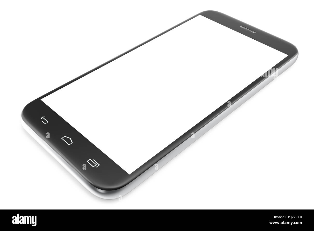 Modern smart phone. White screen for mockup, isolated on white ...
