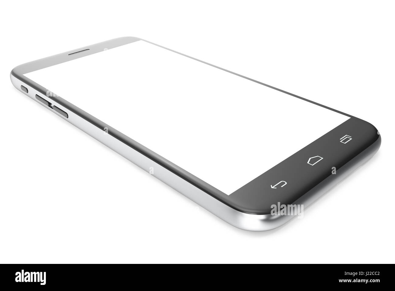 Modern smart phone. White screen for mockup, isolated on white ...