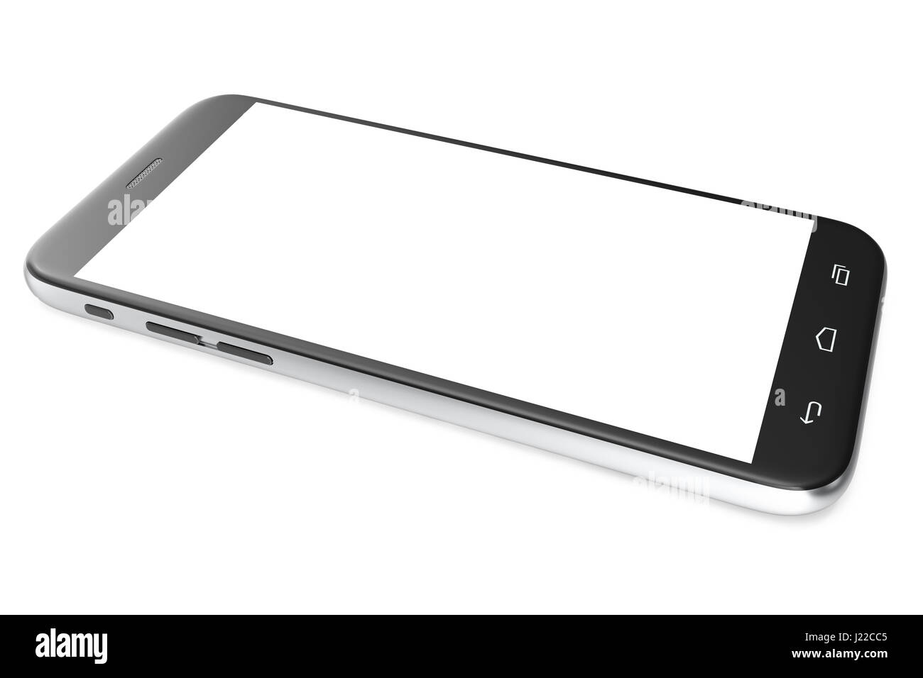 Modern smart phone. White screen for mockup, isolated on white ...