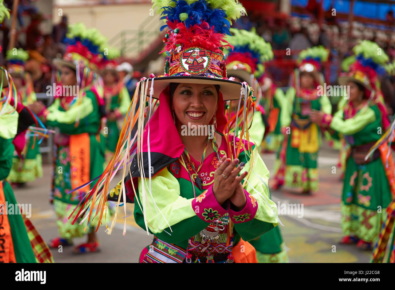 Tinkus dancers in colourful costumes performing at the annual Oruro ...