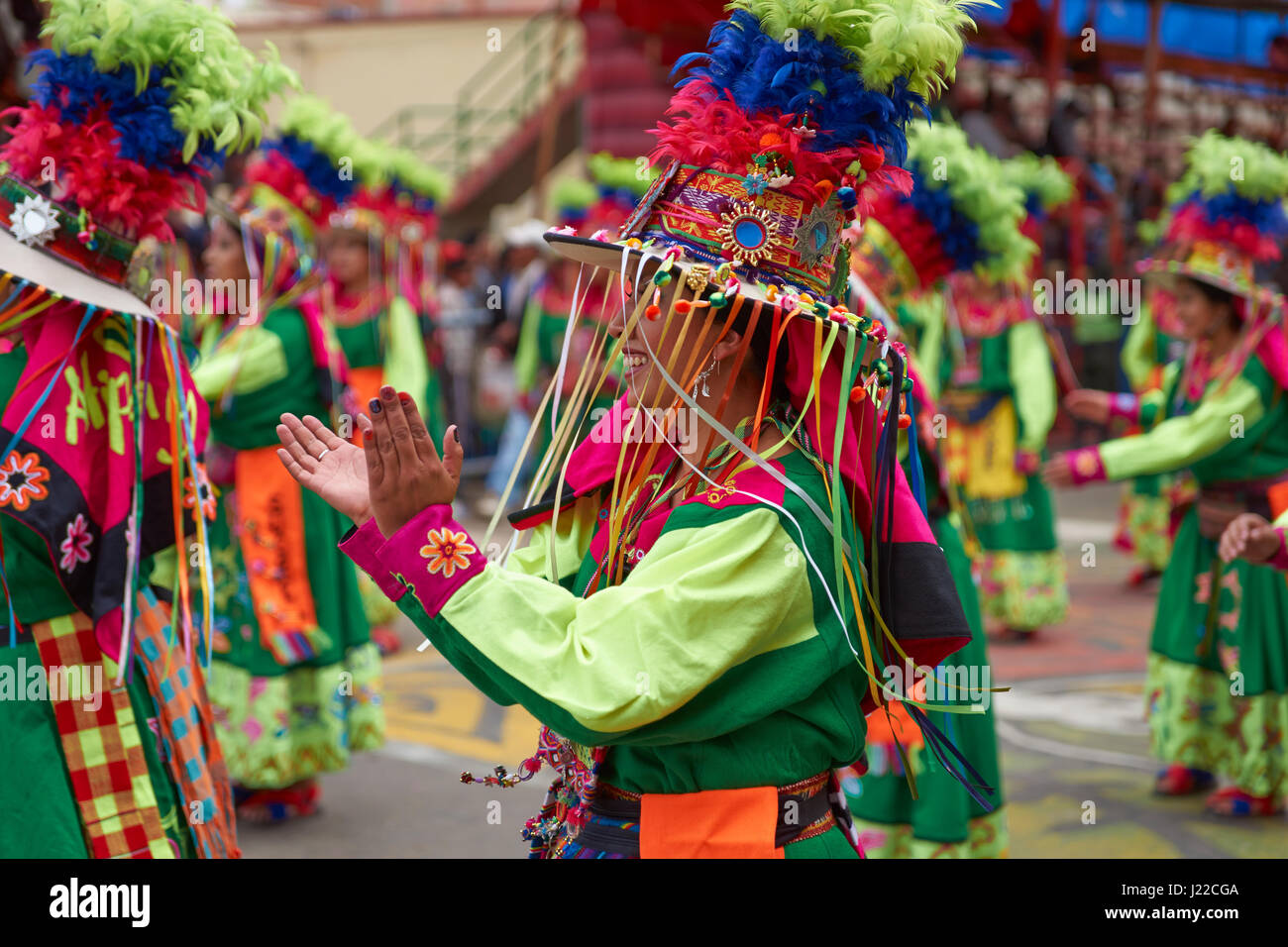 Tinkus dancers in colourful costumes performing at the annual Oruro ...