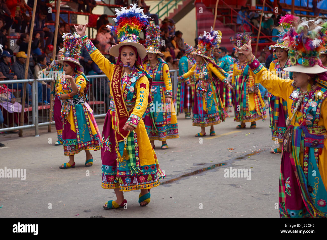 Tinkus dancers in colourful costumes performing at the annual Oruro ...