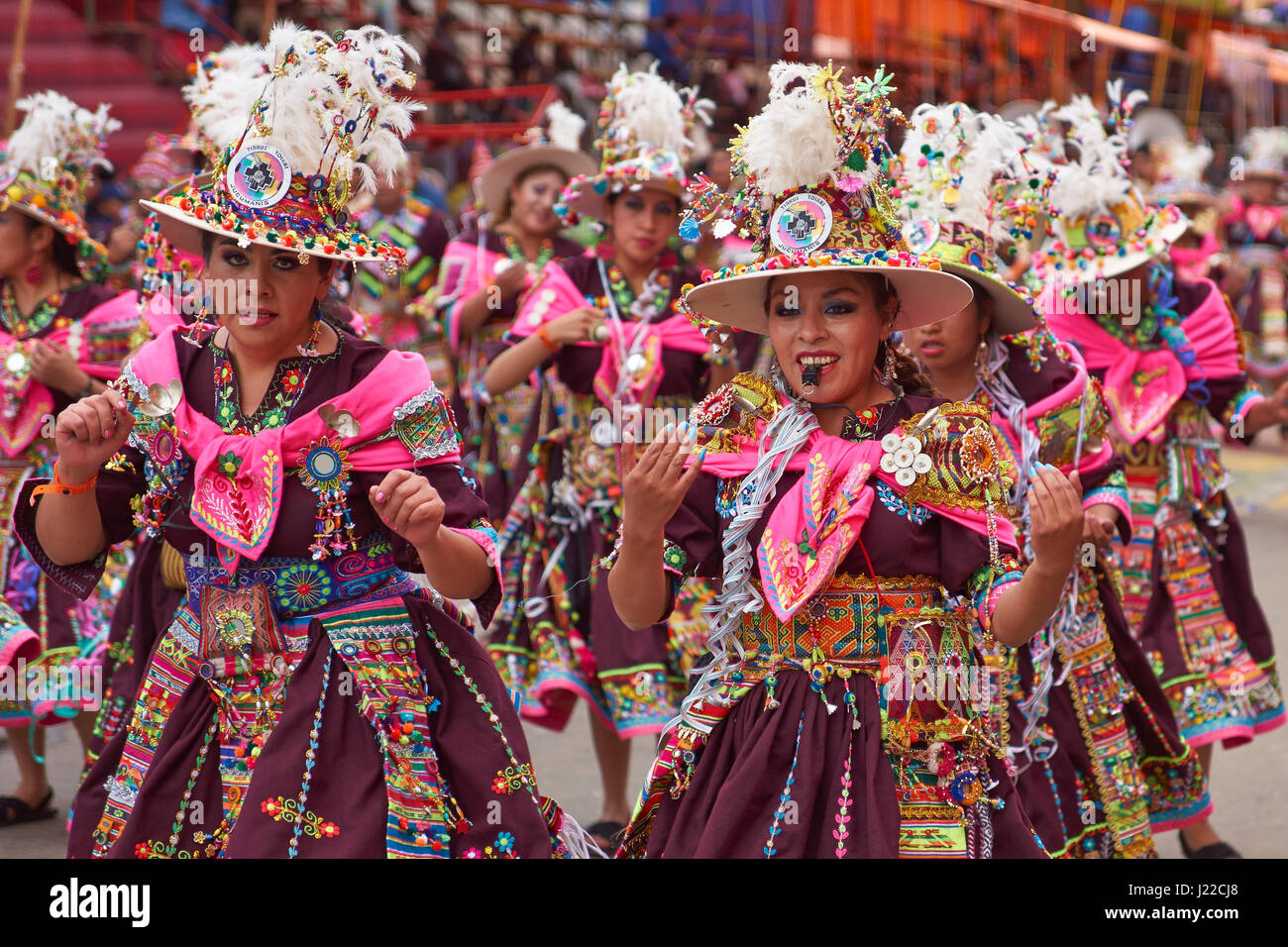 Tinkus dancers in colourful costumes performing at the annual Oruro ...