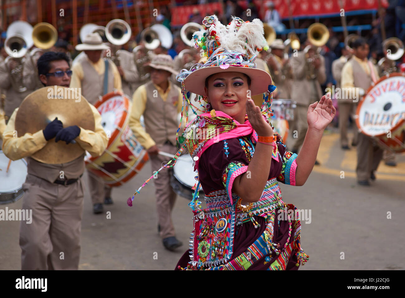 Tinkus dancers in colourful costumes performing at the annual Oruro ...
