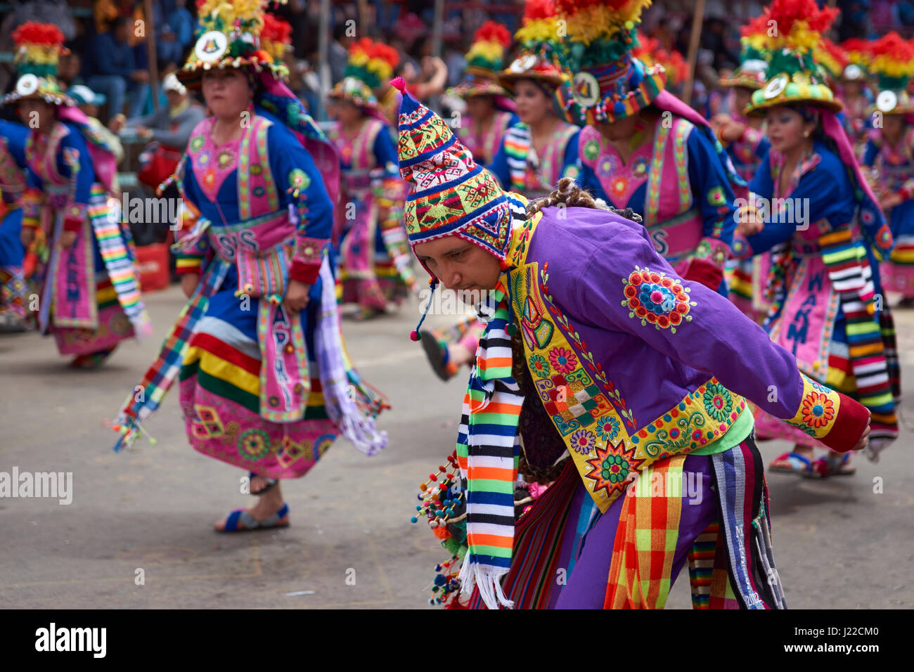 Tinkus dancers in colourful costumes performing at the annual Oruro ...