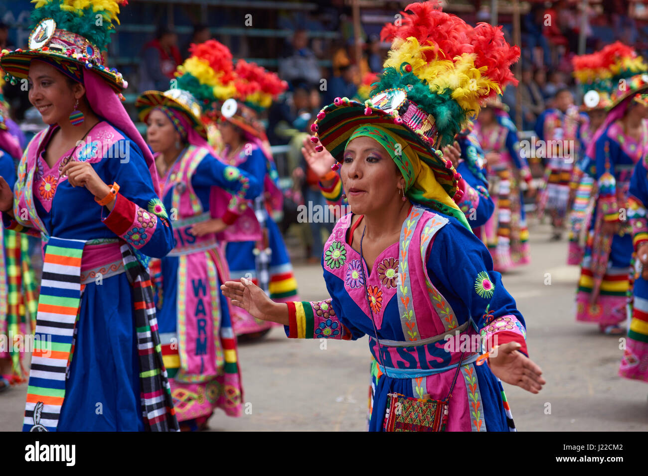 Tinkus dancers in colourful costumes performing at the annual Oruro ...