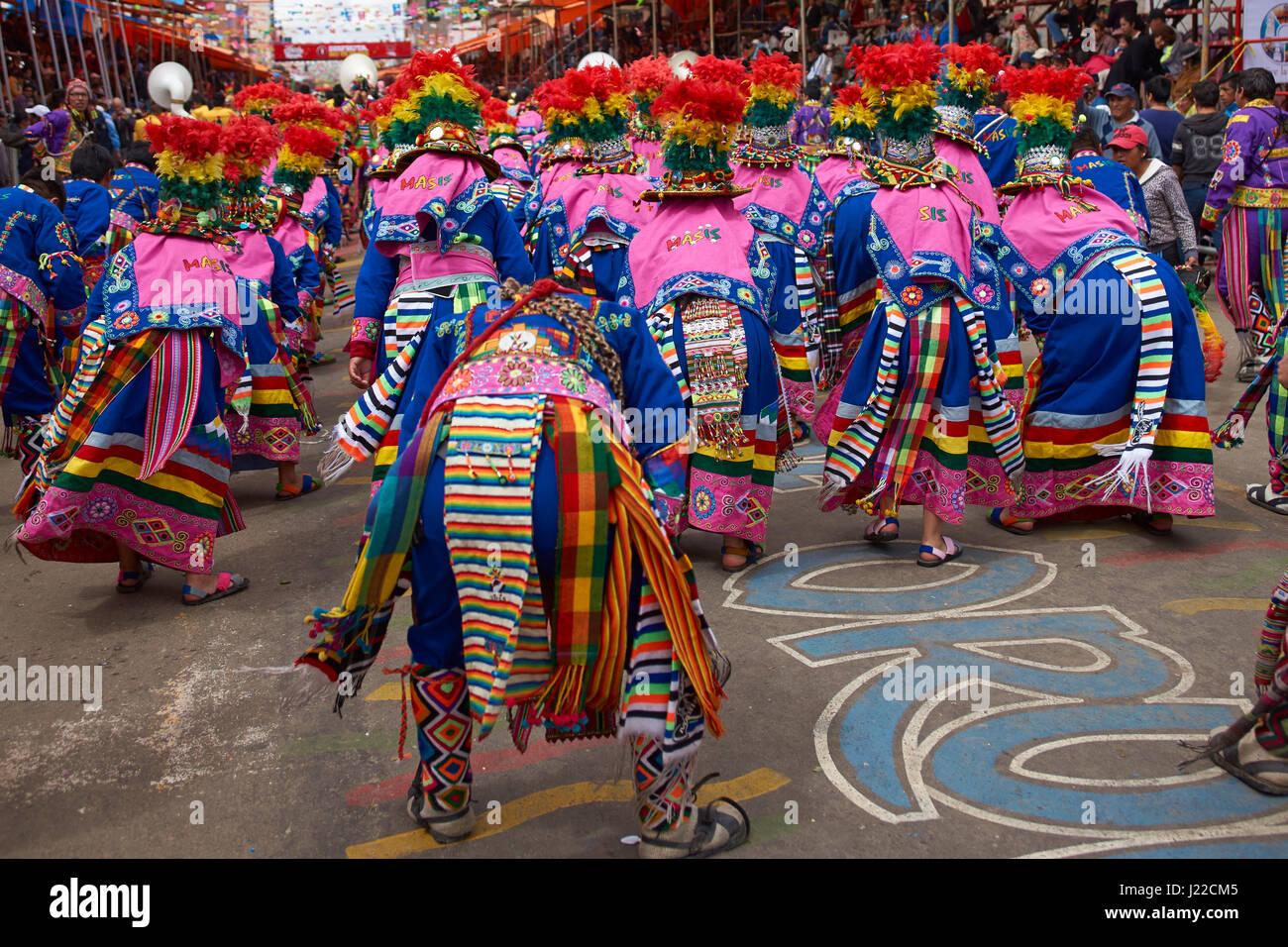 Tinkus dancers in colourful costumes performing at the annual Oruro ...