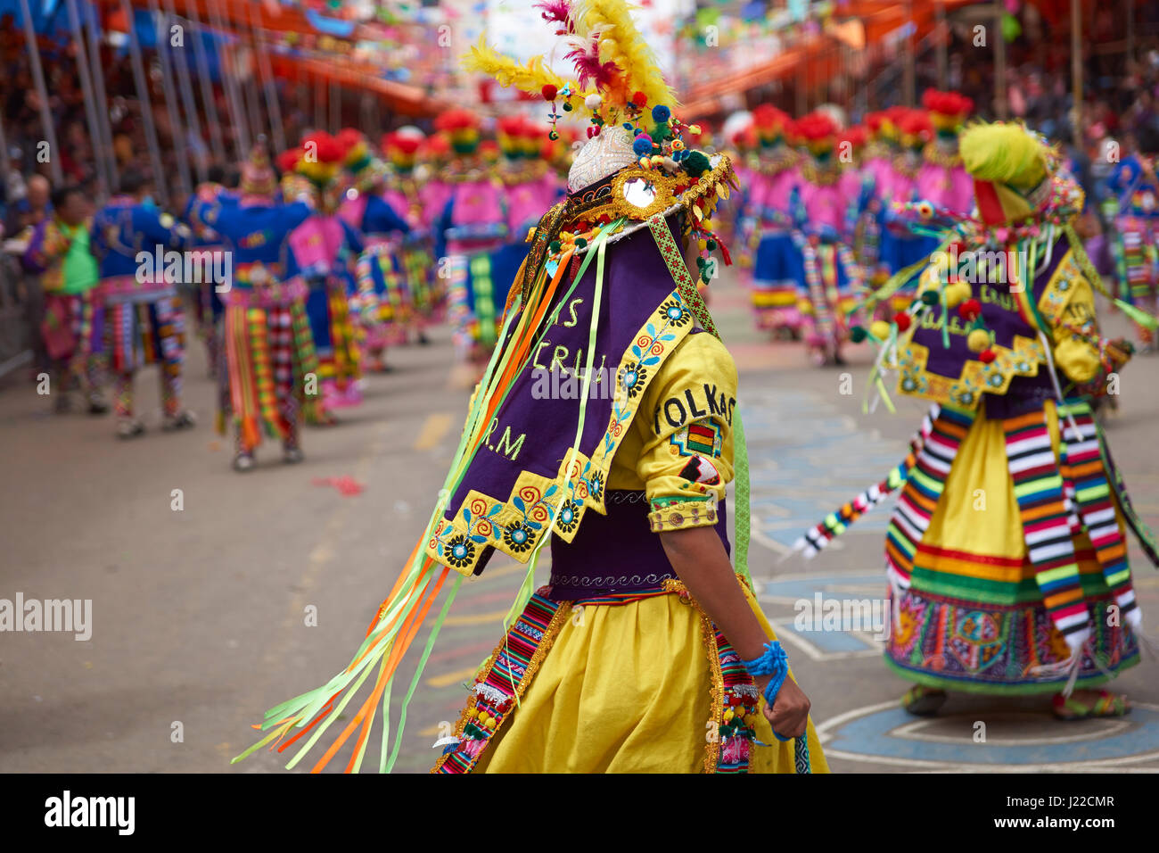 Tinkus dancers in colourful costumes performing at the annual Oruro ...