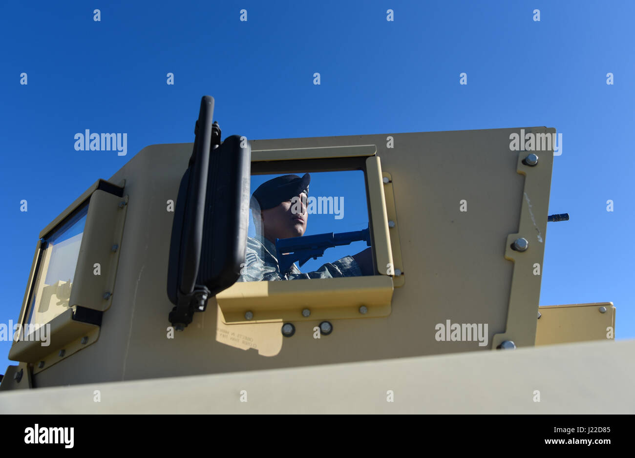 Staff Sgt. Angel Aroche, 349th Security Forces Squadron, mans the ...