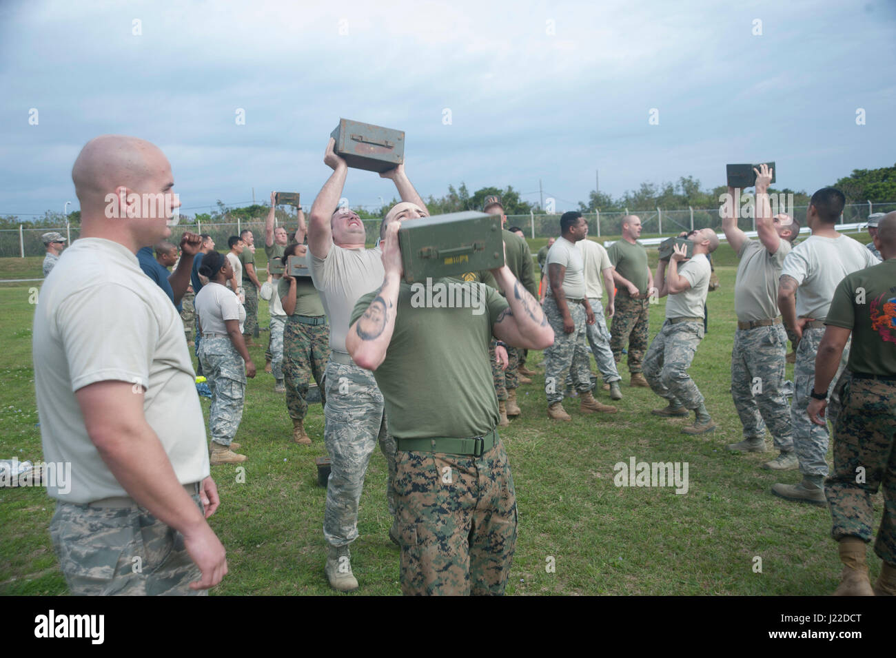 Military personnel take part in a U.S. Marine Corps combat fitness test ...