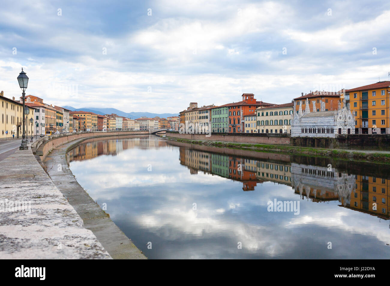 Pisa view. Buildings along Arno river. Italian landmark, Tuscany Stock ...