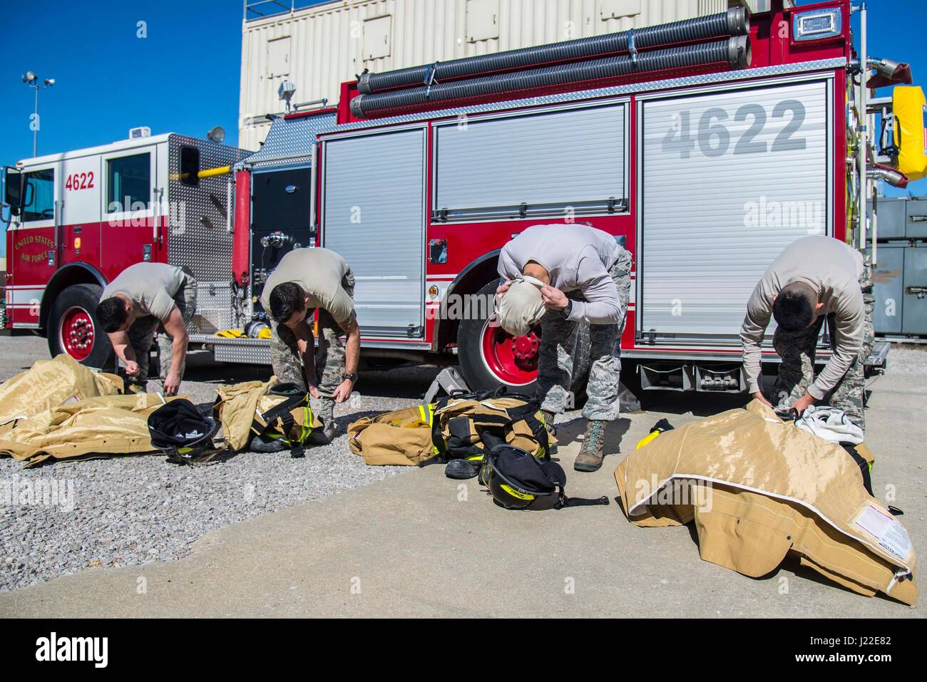 Firefighters with the 375th Civil Engineer Squadron perform drills in ...