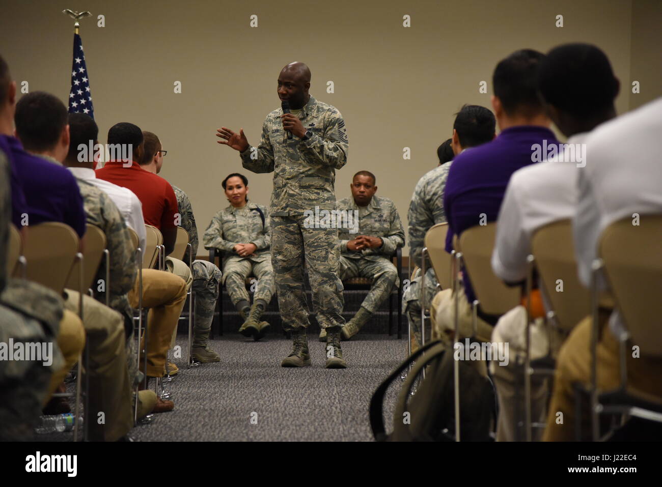 Chief Master Sgt. Vegas Clark, 81st Training Wing command chief, speaks ...