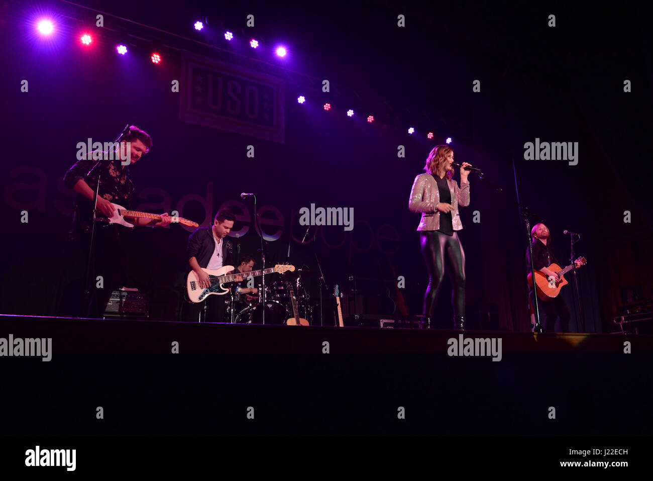 Cassadee Pope and her band perform during a USO-sponsored concert April ...