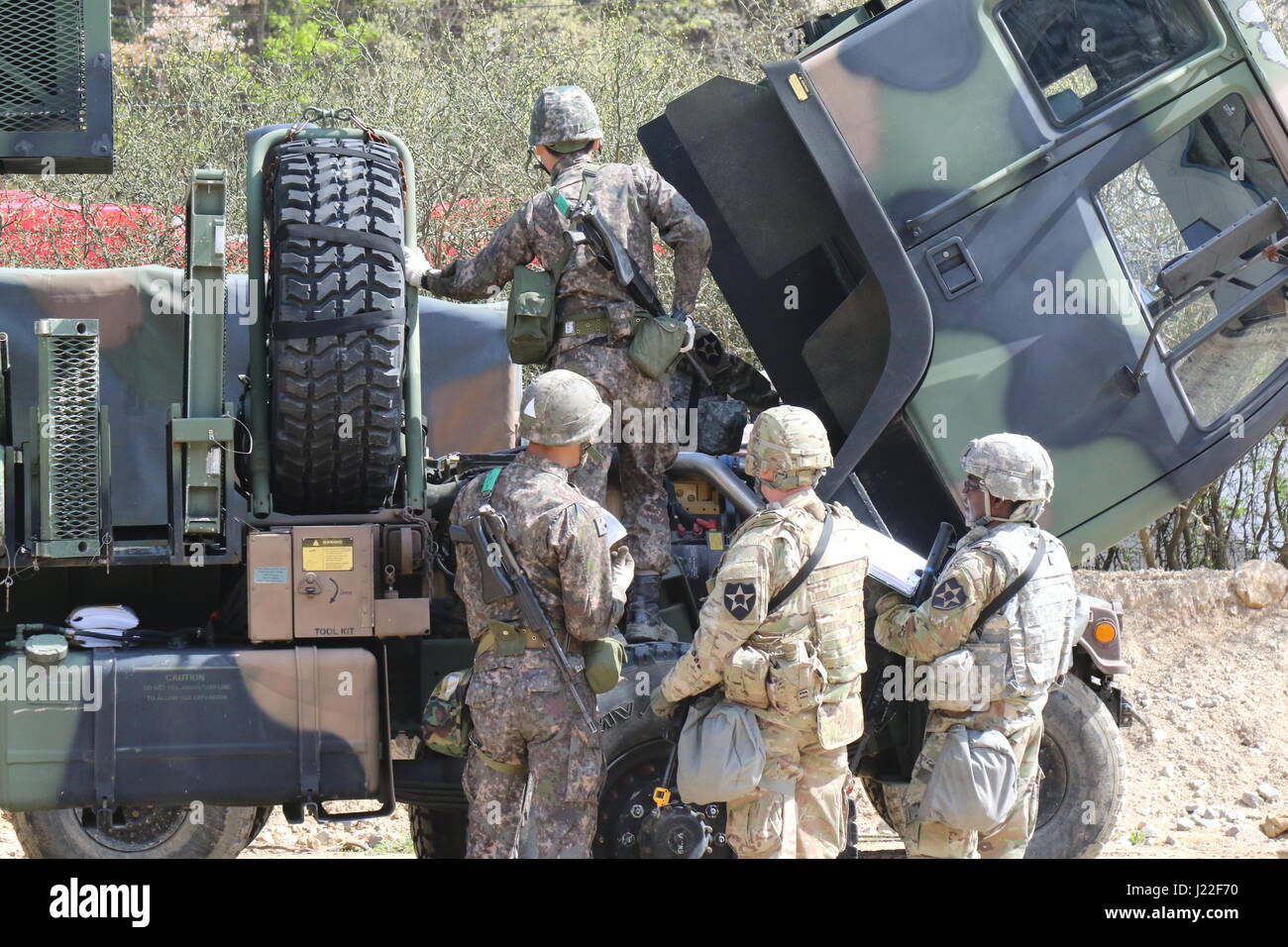 U.S. and ROK Army soldiers demonstrate combined operations of an Area ...