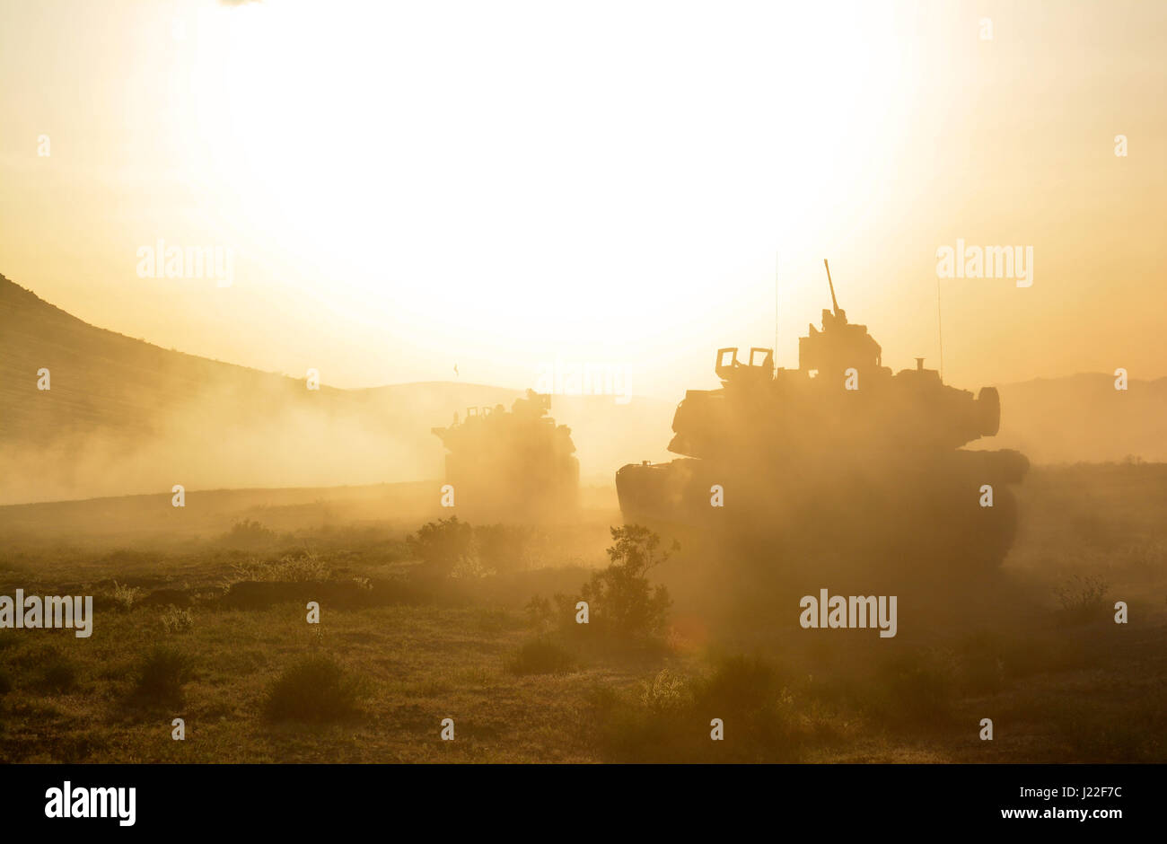 M1A2 Abrams tanks from the 1st Battalion, 64th Armor Regiment conduct ...
