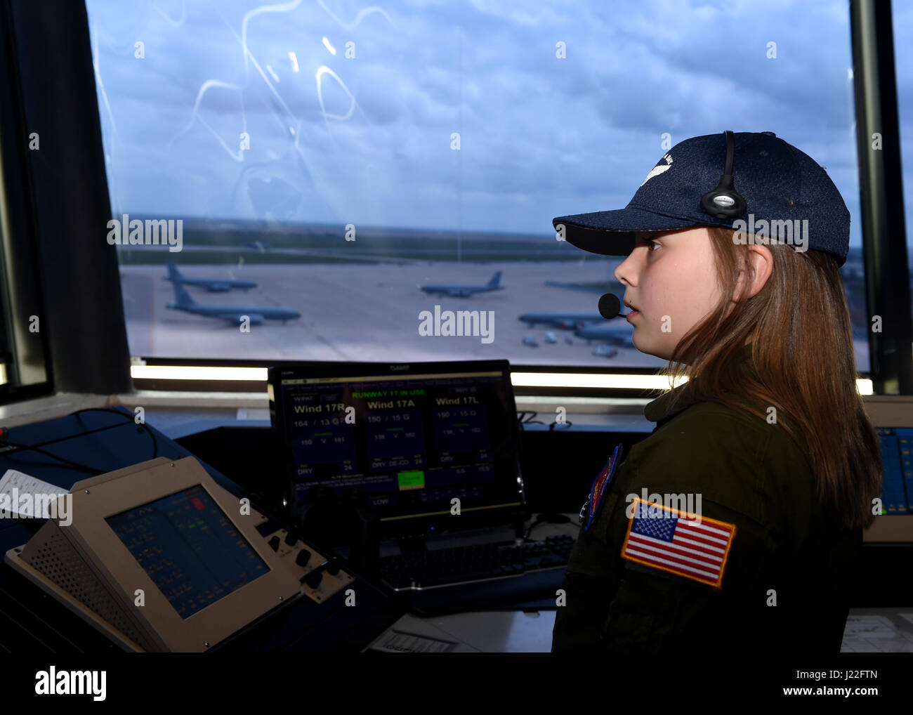 Maddy Hunt looks out at the Altus Air Force Base flightline during the ...