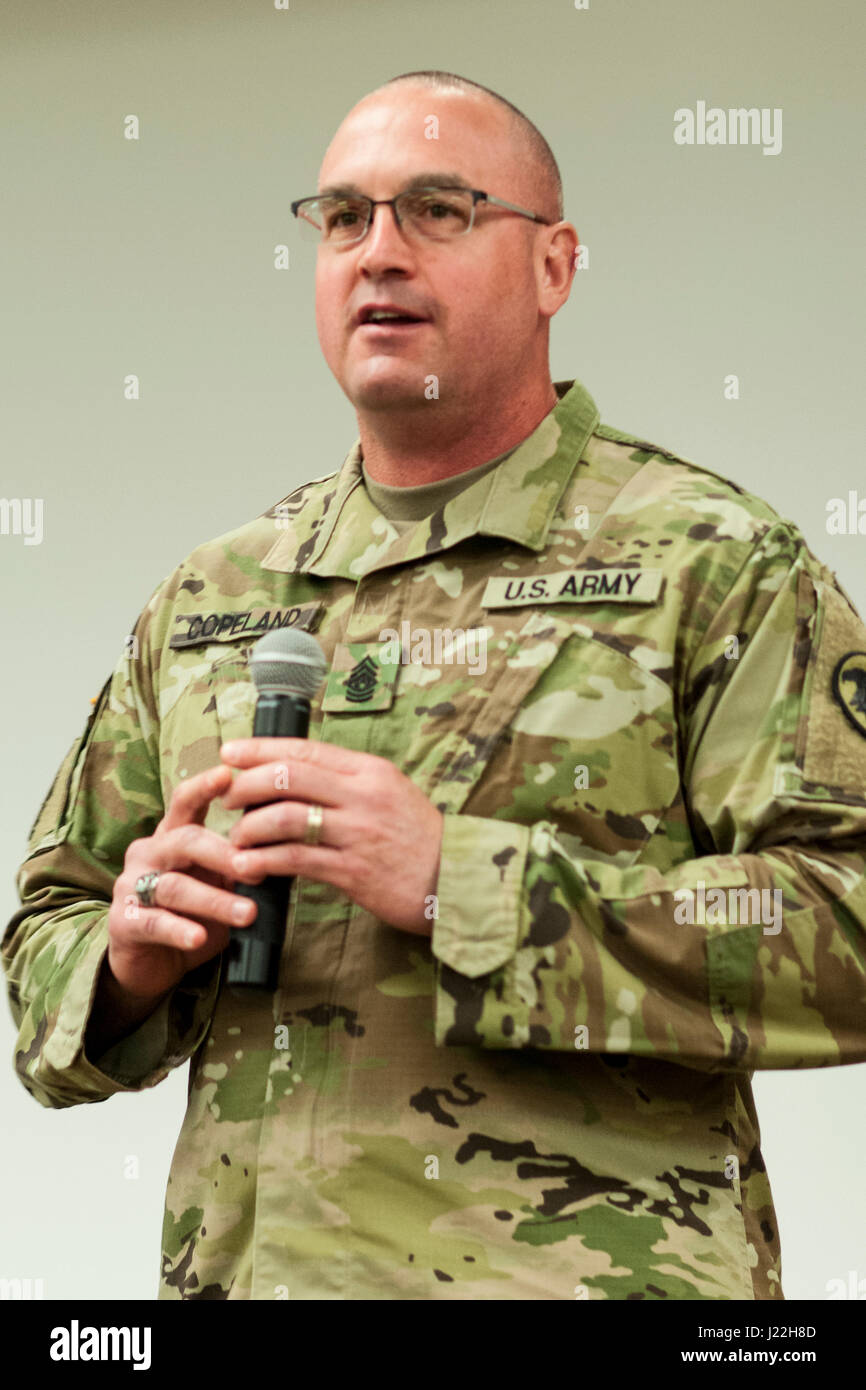 U.S. Army Reserve Command Sgt. Maj. Ted L. Copeland, gives his remarks ...