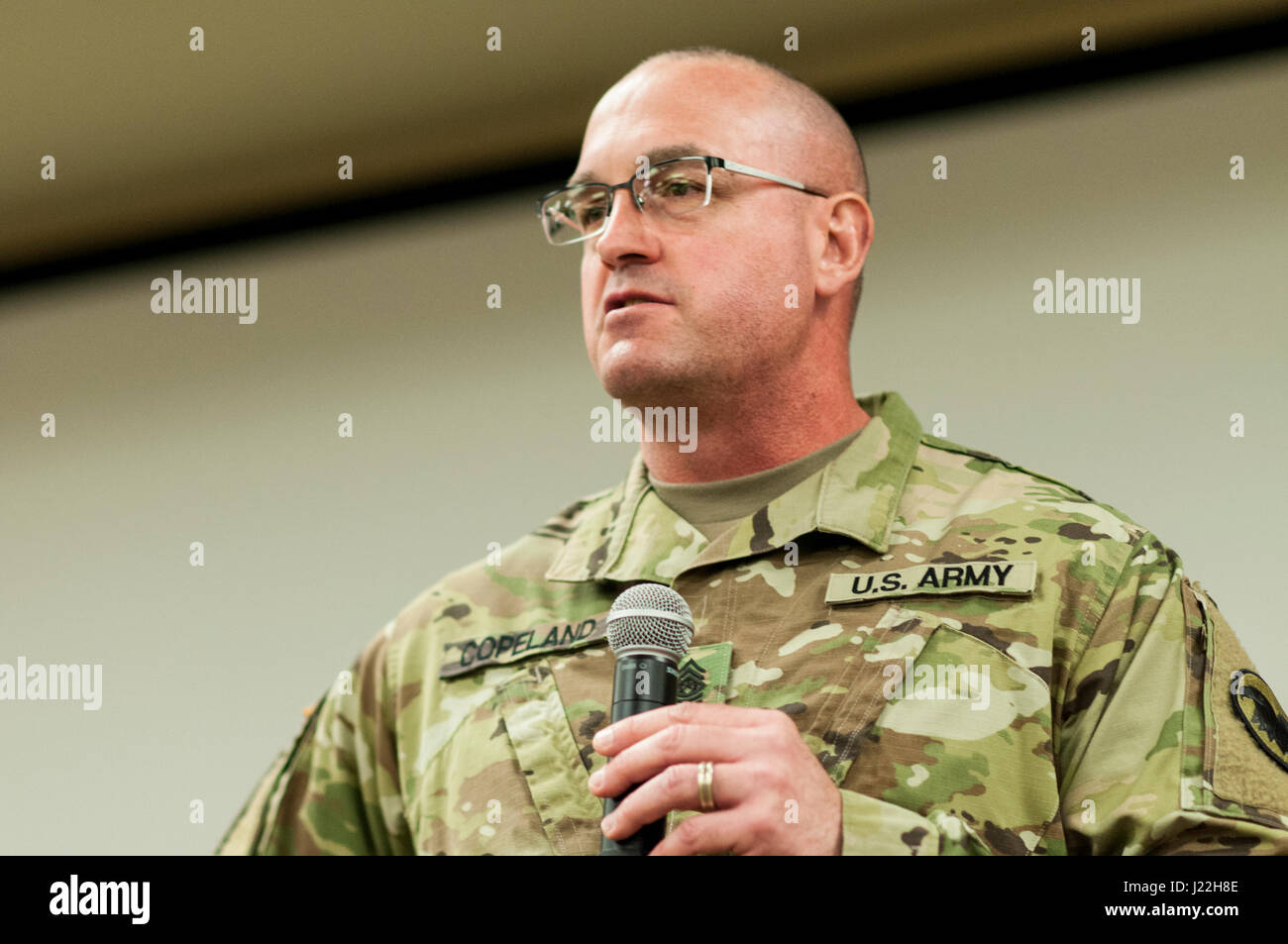 U.S. Army Reserve Command Sgt. Maj. Ted L. Copeland, gives his remarks ...