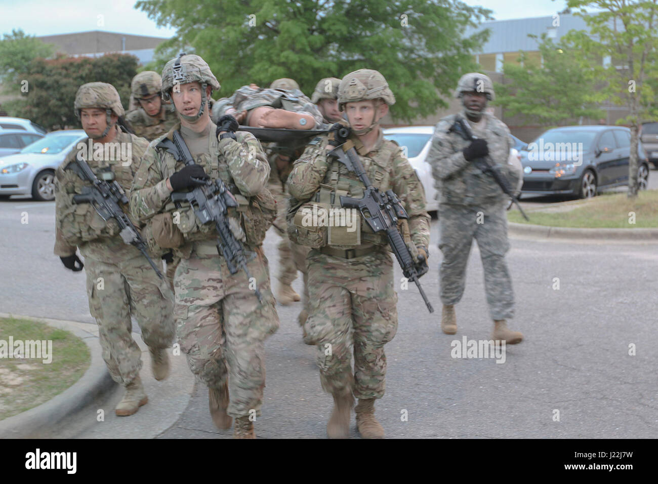 First sergeants of the 82nd Airborne Division carry a litter during a ...