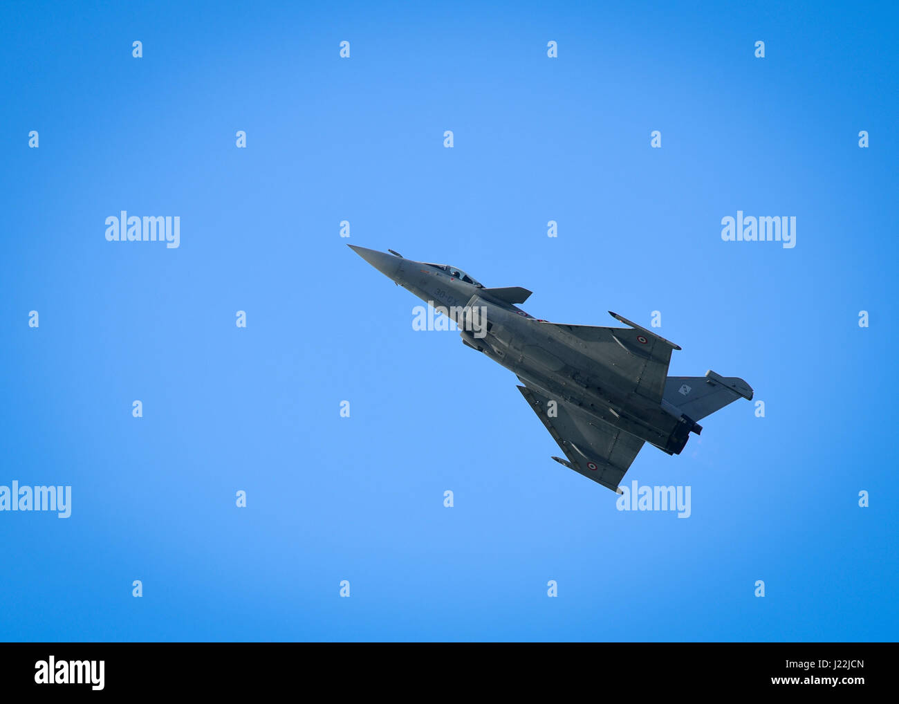 A French air force Dassault Rafale performs a practice demonstration ...