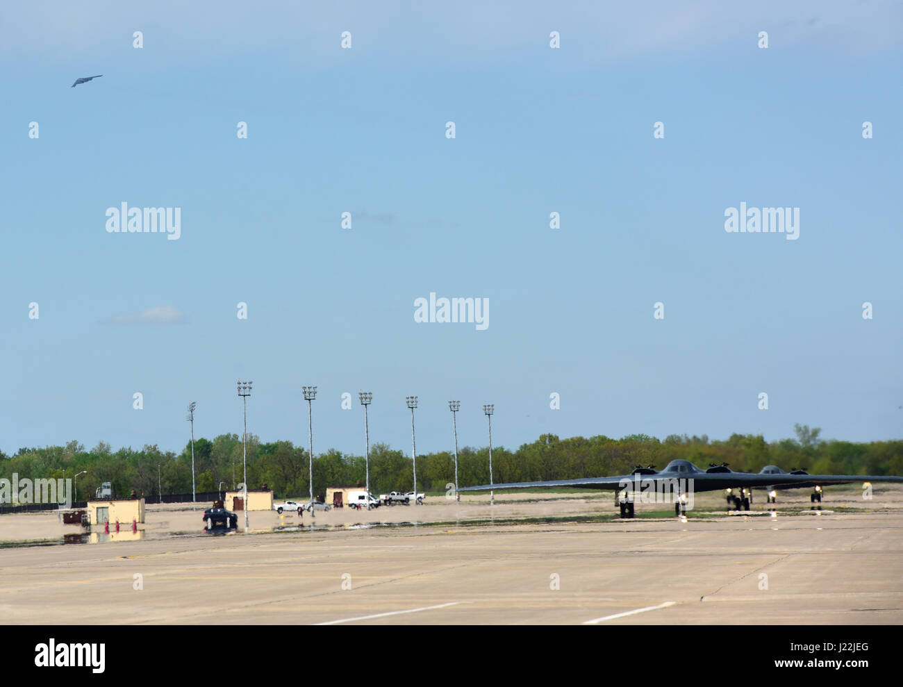 Two U.S. Air Force B-2 Spirit stealth bombers, assigned to the 509th ...