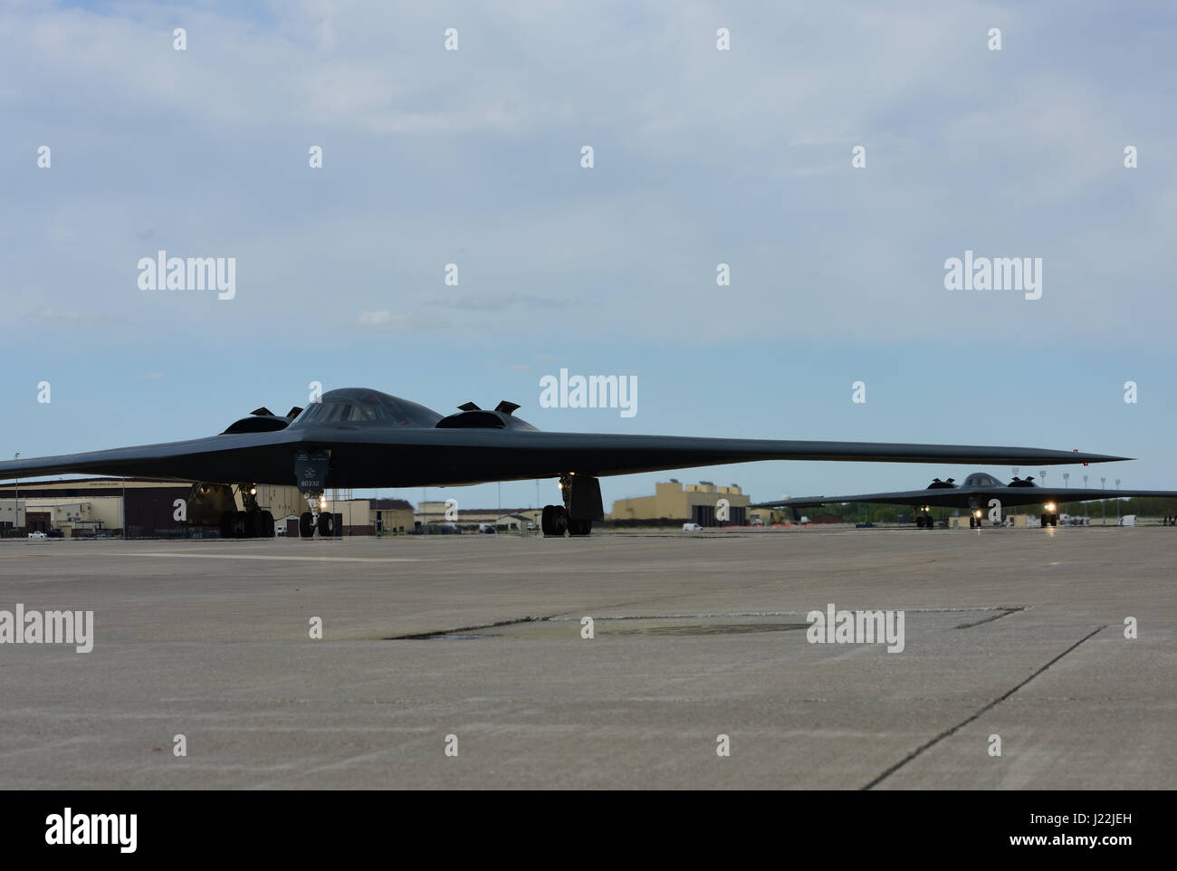 Two U.S. Air Force B-2 Spirit stealth bombers, assigned to the 509th ...