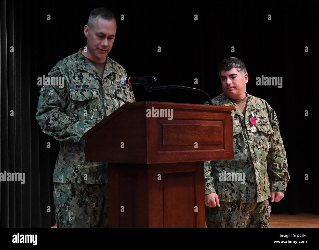 Change of command ceremony at naval support activity hi-res stock ...