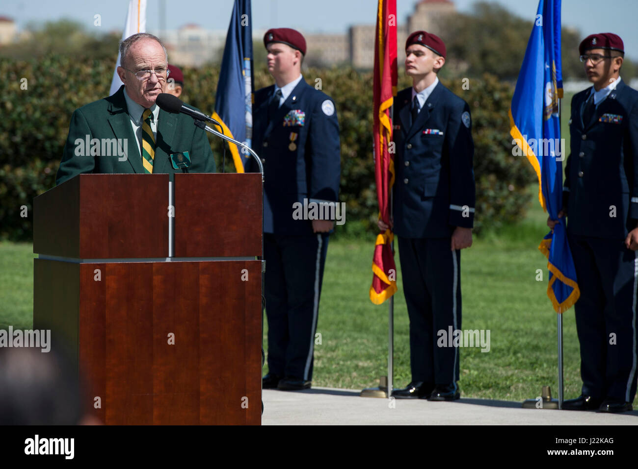 Retired U.S. Air Force Col. Howard Ham, speaks during a ceremony ...