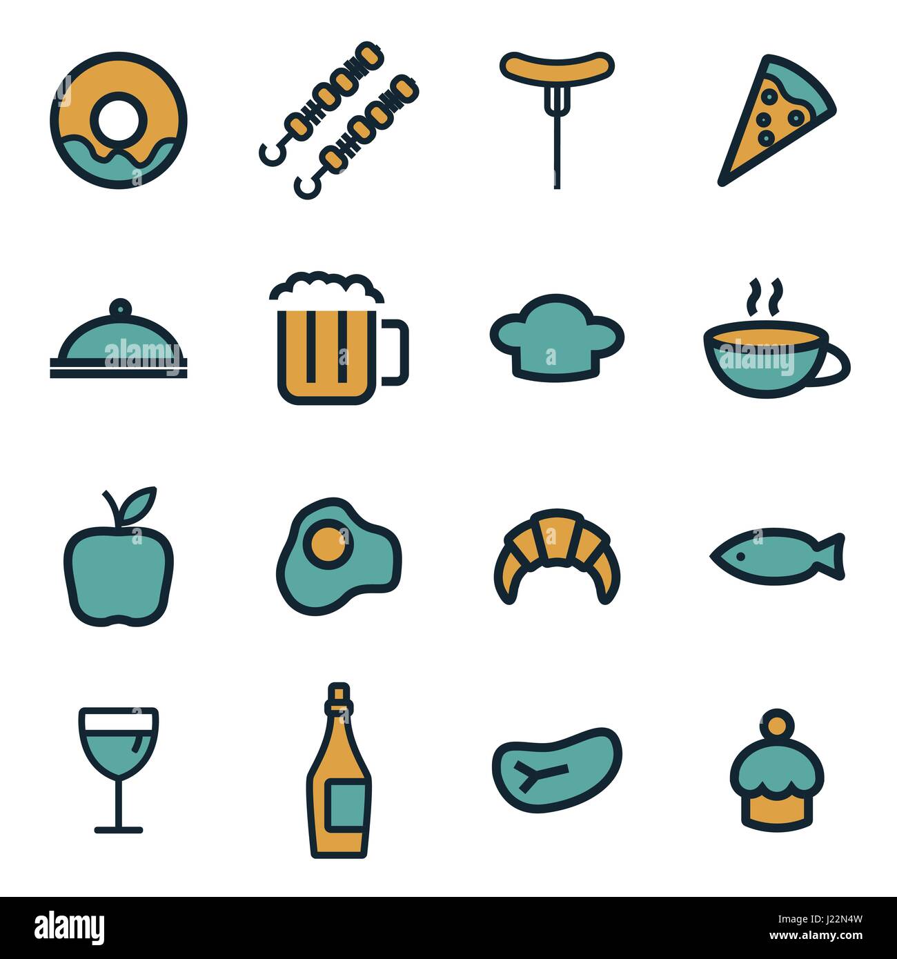 Vector flat food icons set on white background Stock Vector Image & Art ...