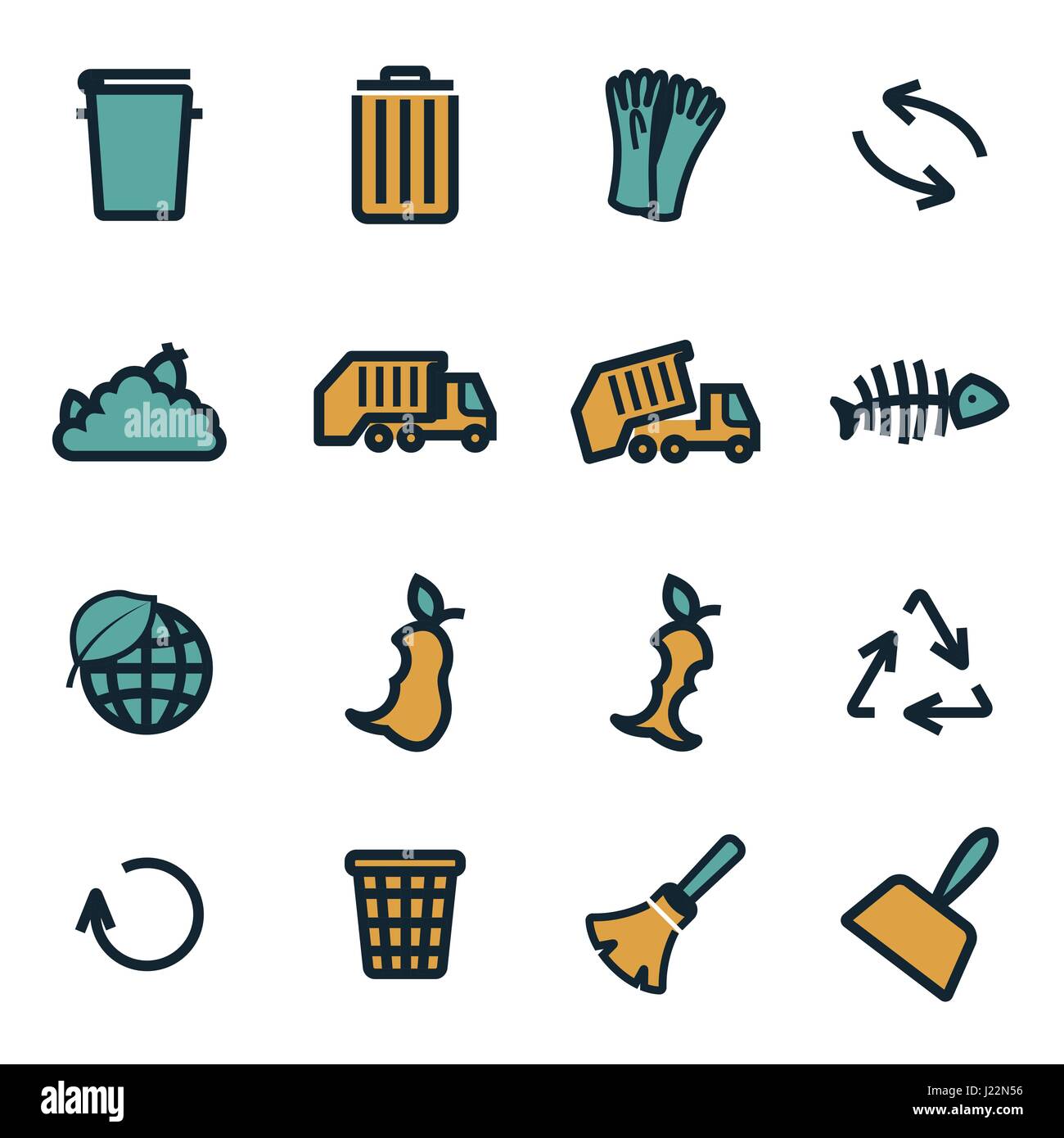 Vector flat garbage icons set on white background Stock Vector Image ...