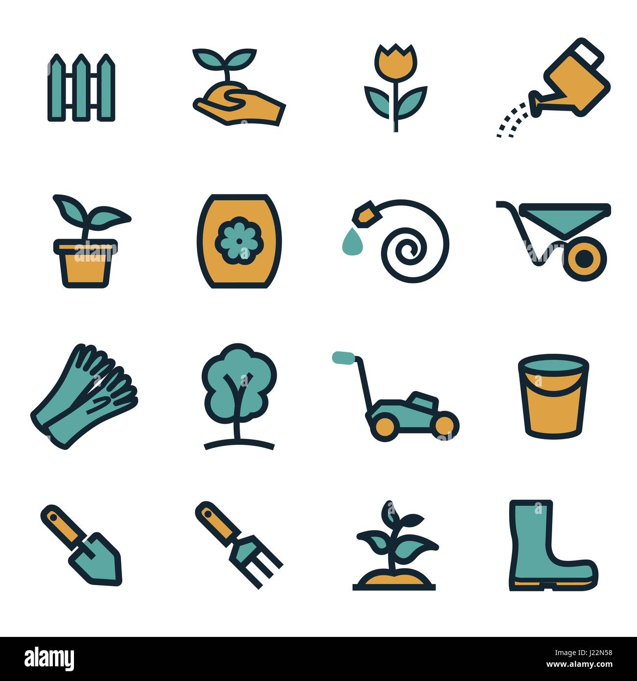 Vector flat gardening icons set on white background Stock Vector Image ...