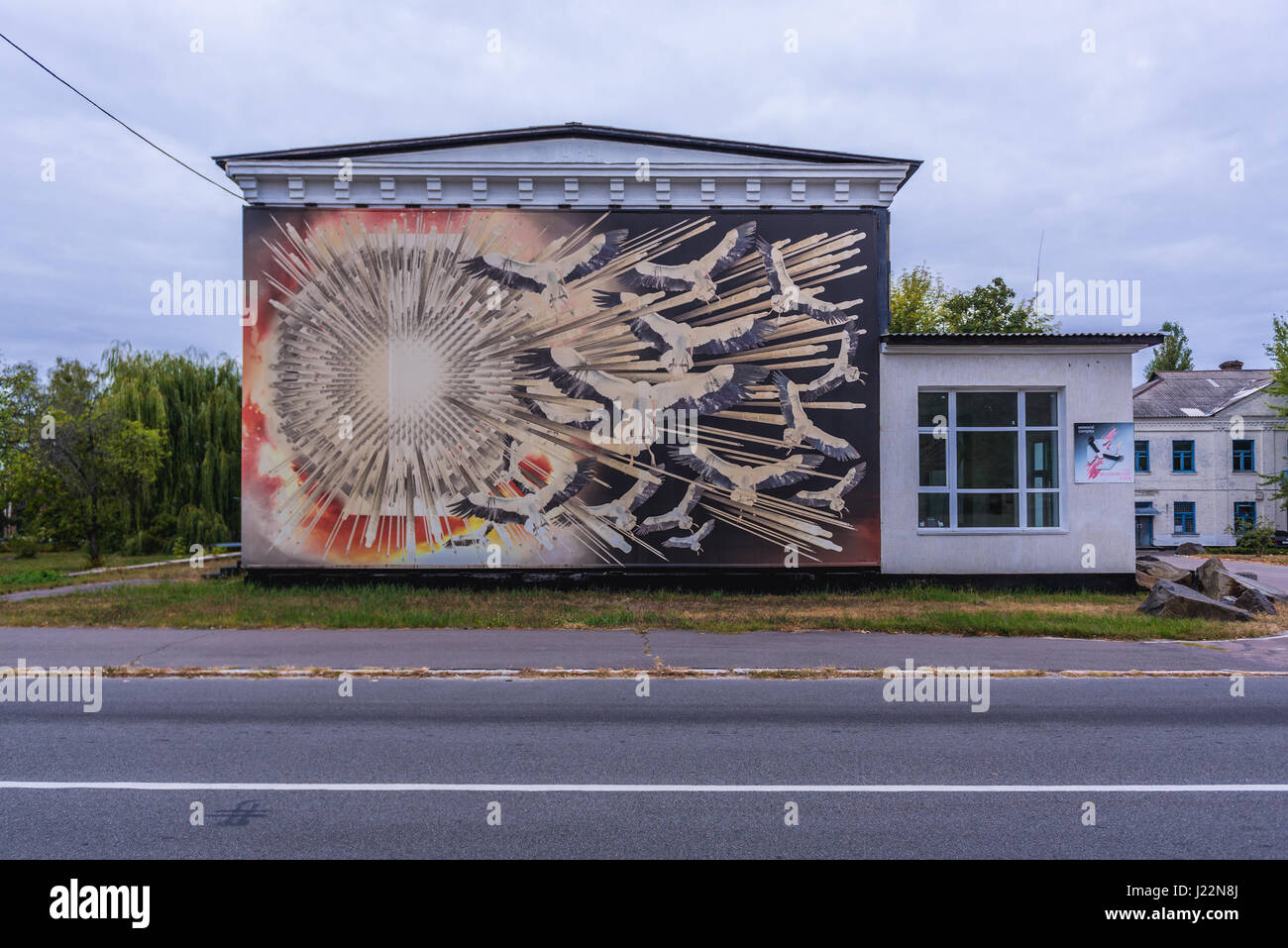Storks mural on a building of museums complex "Star Wormwood" in ...