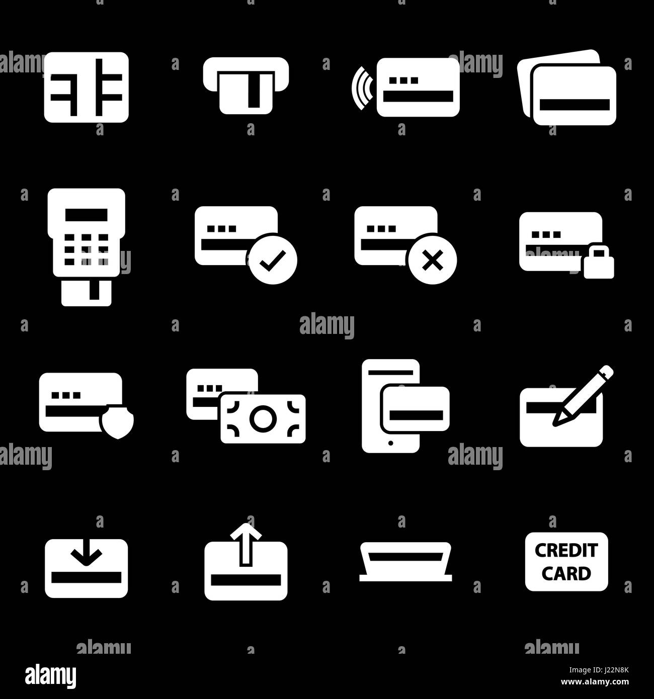 Vector white credit card icons set on black background Stock Vector ...