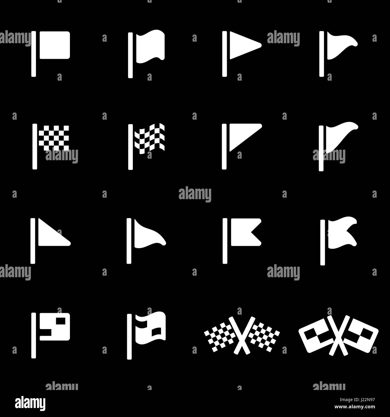 Vector white flag icons set on black background Stock Vector Image ...