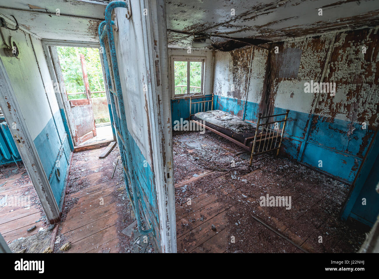 Inside the sinking boat on a Yanov backwater in Pripyat ghost city of ...