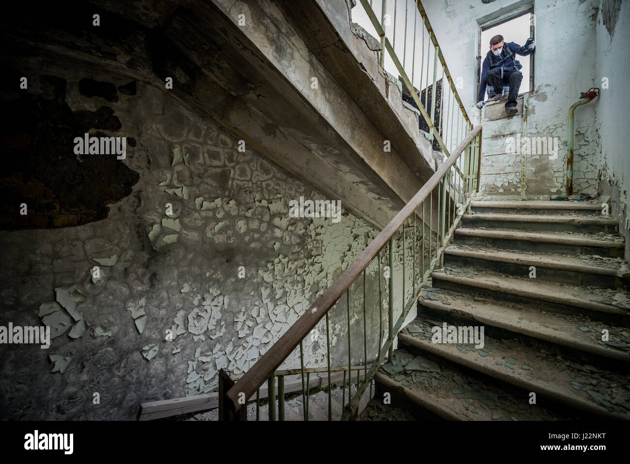 Tourist in Polissya Hotel in Pripyat ghost city of Chernobyl Nuclear ...