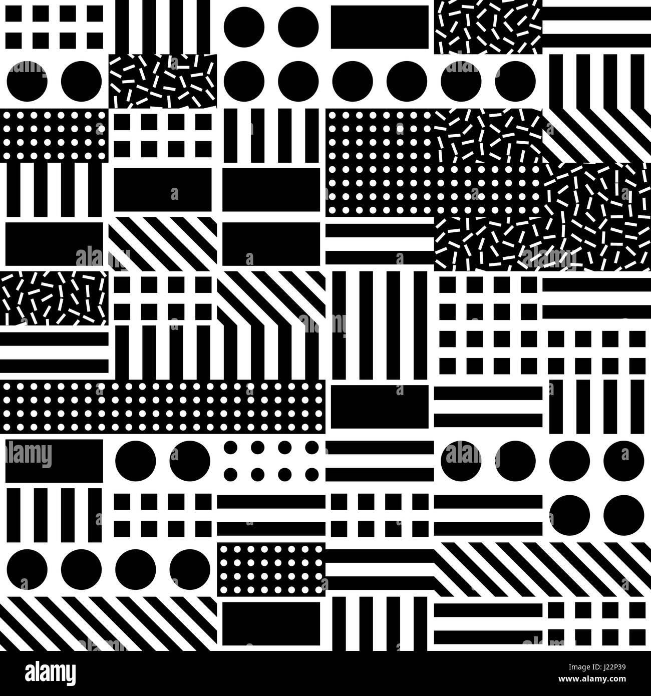 Decorative Geometric Shapes Tiling Monochrome Trendy Irregular Pattern Abstract Black And