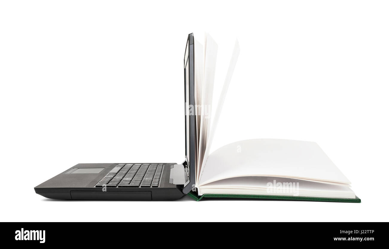 Open book turns into an open laptop Stock Photo - Alamy