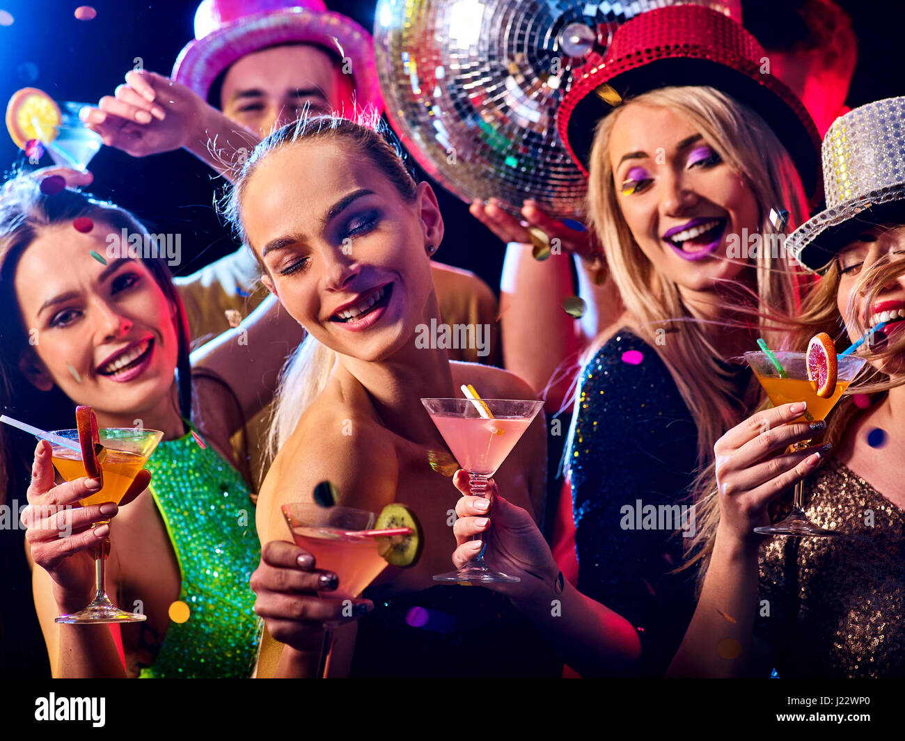 Dance party with group people dancing and disco ball Stock Photo - Alamy
